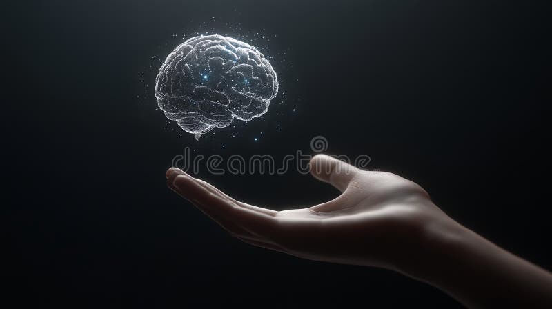 Human Hand Gently Holding a Digital Brain Network Visualization Concept ...