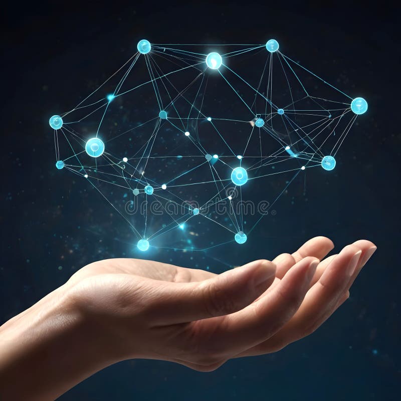A Human Hand Gently Holding a Glowing Network of Interconnected Nodes ...