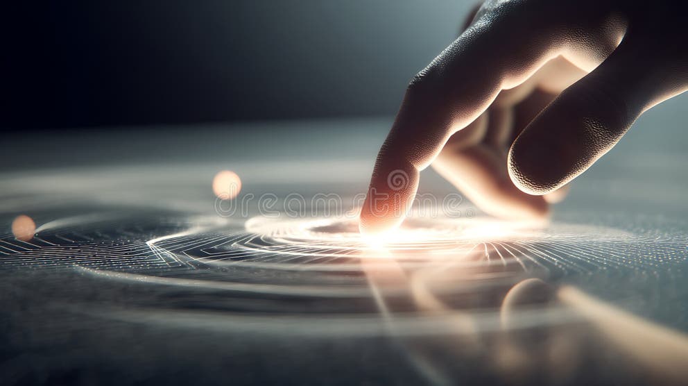 A Human Hand is Gently Touching a Surface, Creating Concentric Circular ...