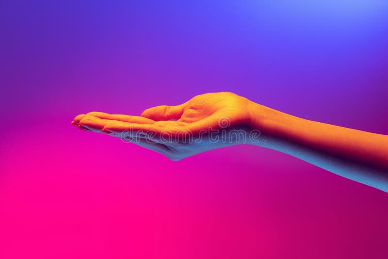 Human Hand Gesturing Isolated on Gradient Purple-pink Background in ...