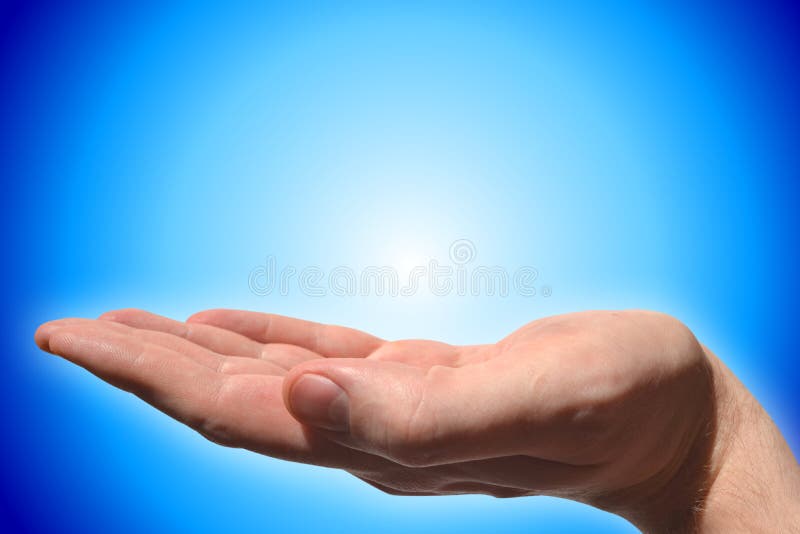 Human Hand - Giving Gesture, Blue Background Stock Image - Image of ...