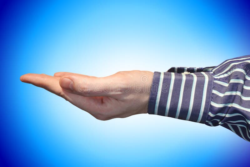 Human Hand - Giving Gesture, Blue Background Stock Image - Image of ...