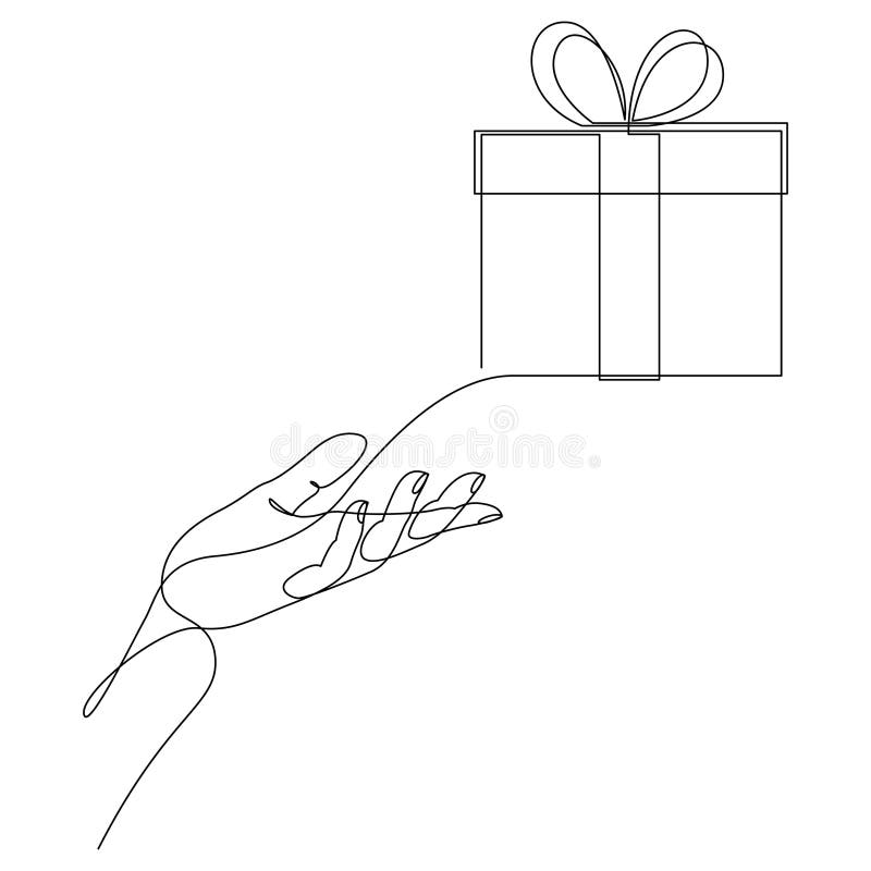 Human Hand Giving a Gift Box Drawn by Continuous Line. One Line Art ...