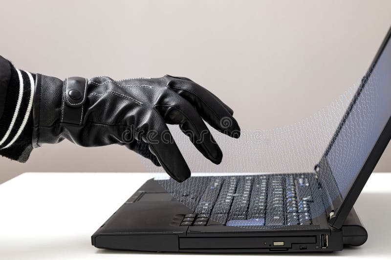 Human Hand with Glove Stealing Computer Data Stock Image - Image of ...