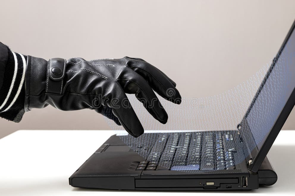 Human Hand with Glove Stealing Computer Data Stock Image - Image of ...