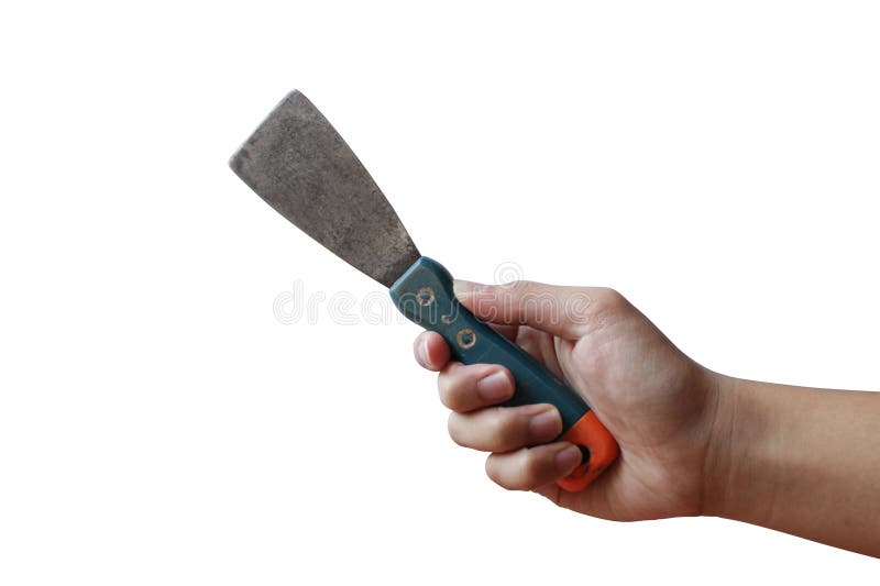 Closeup of Hand Holding a Metal Scraper Tool Isolated on White ...