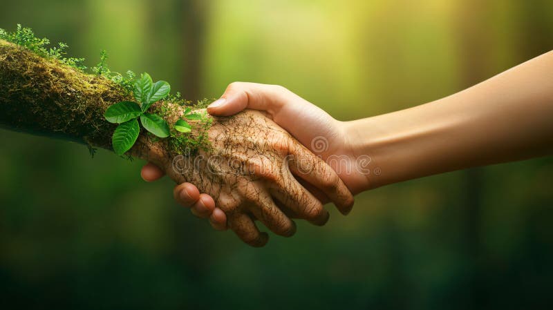 Human Hand Handshaking Hand of Nature, Love Nature Environment Concept ...
