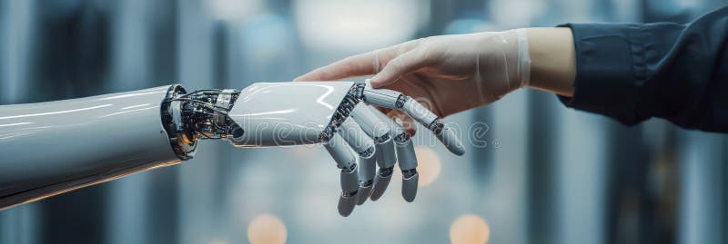 Human Hand in Harmony with Robotic Hand Representing Unity Stock ...