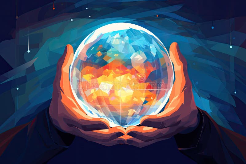 Human Hand Hold a Glass Ball Magic Future Stock Illustration ...