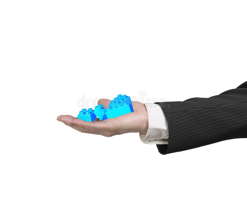 Human Hand Holding Blue Plastic Stack Blocks Stock Photos - Free ...