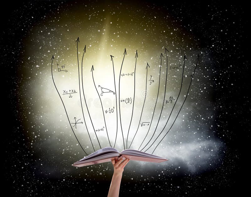 Human Hand Holding Book with Flying Math Stock Image - Image of ...