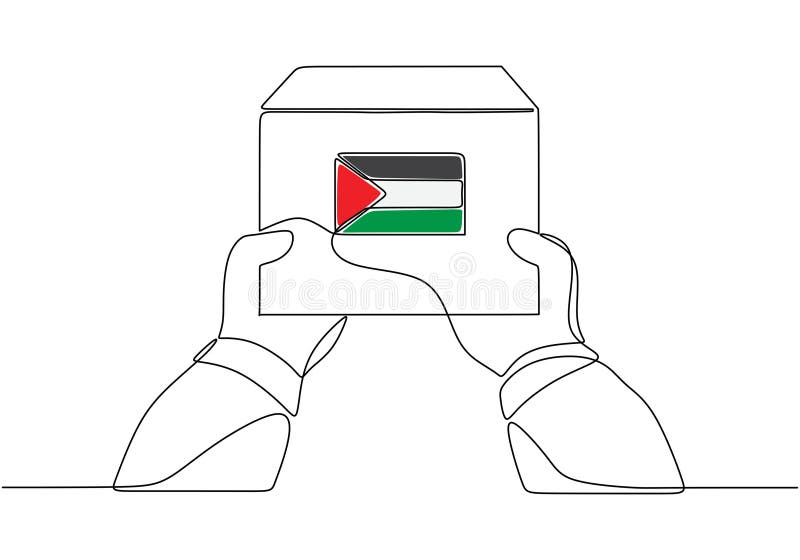 Human Hand Holding Box in One Continuous Line with Palestine Flag Stock ...