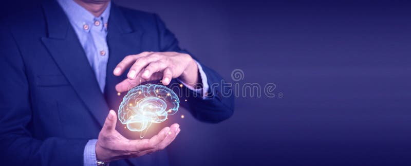 Human Hand Holding Brain, Artificial Intelligence, AI Technology Stock ...