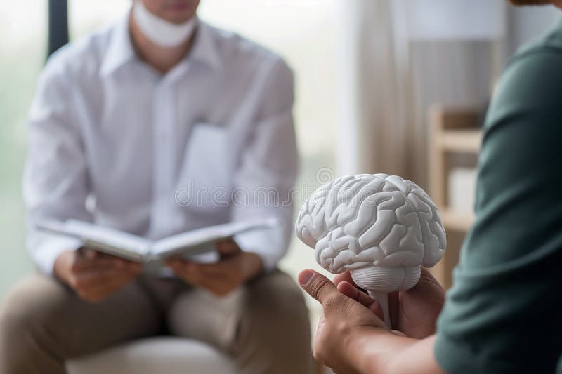 Human Hand Holding Brain Symbiol, Study of Brain Activity Stock ...