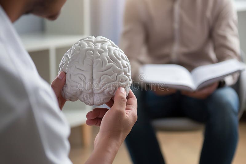 Human Hand Holding Brain Symbiol, Study of Brain Activity Stock ...