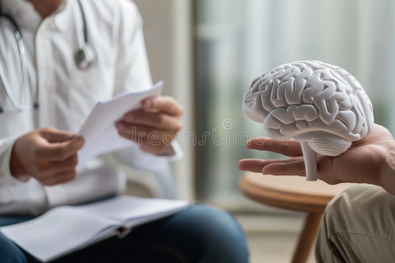 Human Hand Holding Brain Symbiol, Study of Brain Activity Stock ...