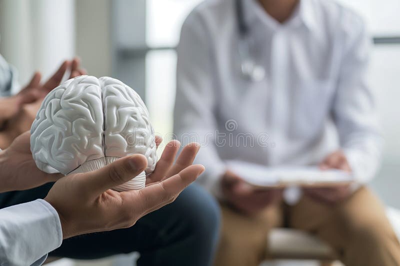 Human Hand Holding Brain Symbiol, Study of Brain Activity Stock ...