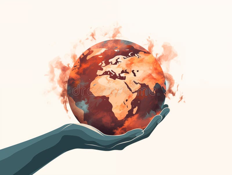 Human Hand Holding a Burning Earth Globe. Global Warming Concept Stock ...