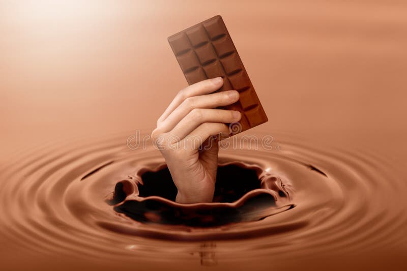 Human Hand Holding the Chocolate Bar on Melted Chocolate Stock Image ...