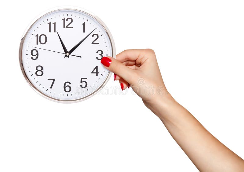 Human Hand Holding Clock Time Isolated on White Stock Photo - Image of ...