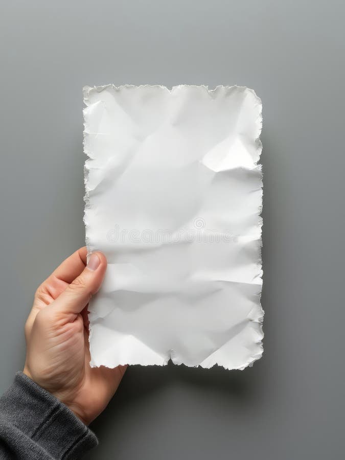 Human Hand Holding Crumpled White Paper with Torn Edges on Grey ...