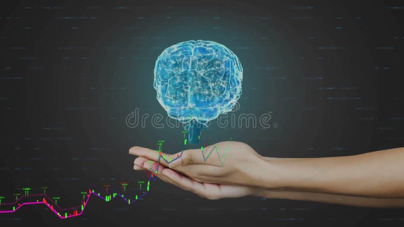 Human Hand Holding Digital Brain with Financial Data Processing ...