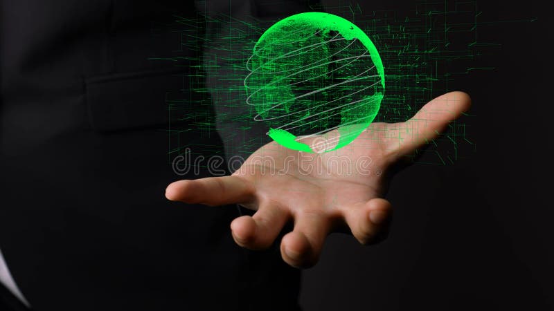 Human Hand Holding Earth Globe Holographic Technology Stock Photo ...