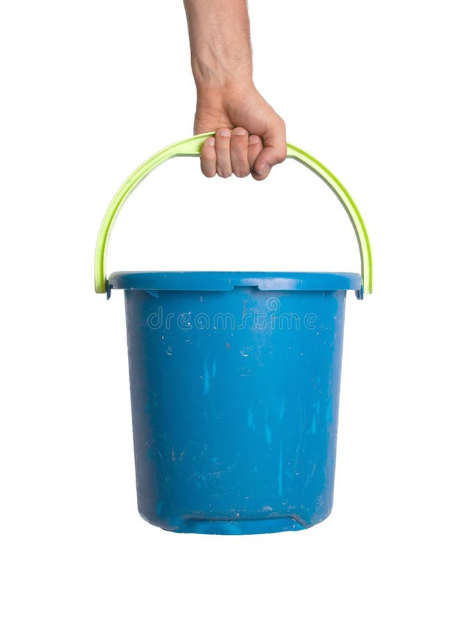 Human Hand Holding Empty Plastic Pail Stock Image - Image of blue ...
