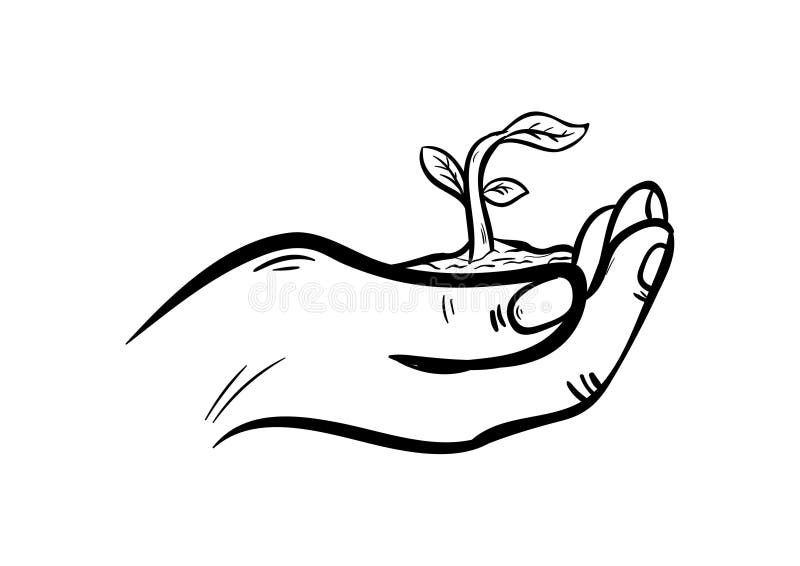Human Hand Holding Handful of Soil with Hand Drawn Sprout Vector Icon ...