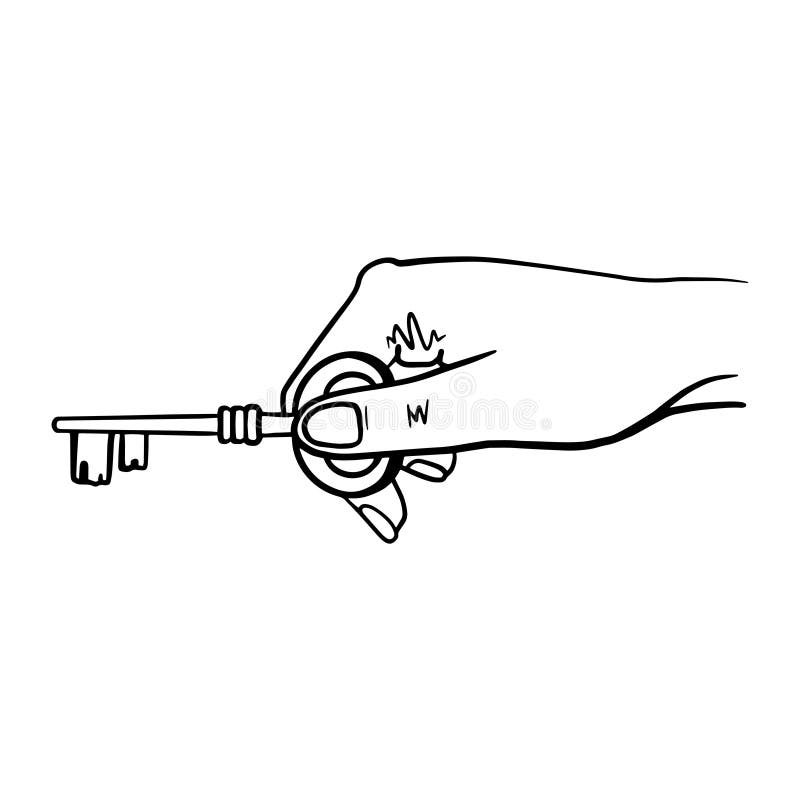 Human Hand Holding Keys. Black and White Vector Illustration Graphic ...