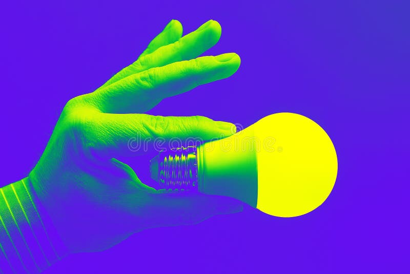 Human Hand Holding Luminous Led Lamp on Dark Background Stock Photo ...