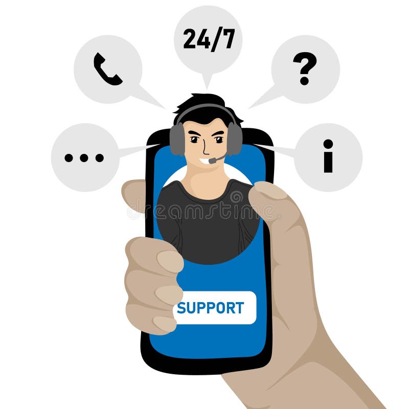 Human Hand Holding Mobile Phone with Customer Support Operator on ...