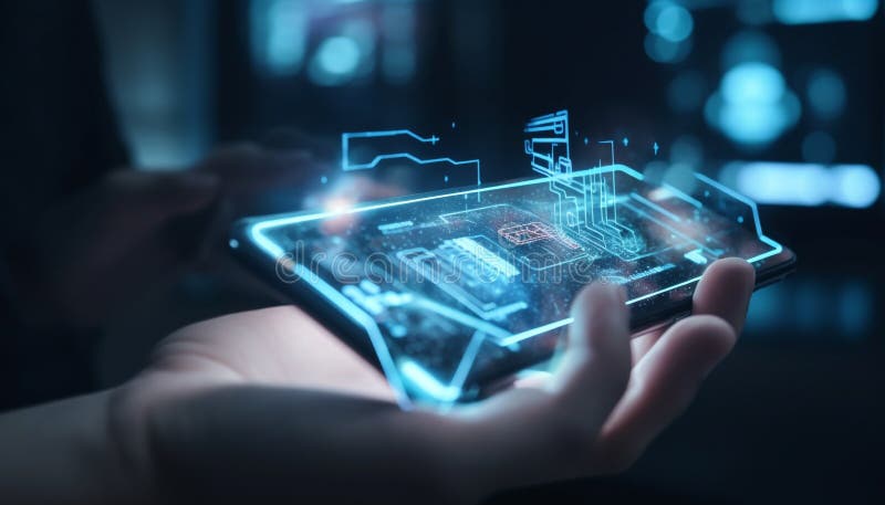 Human Hand Holding a Mobile Phone, Touching a Glowing Touch Screen ...