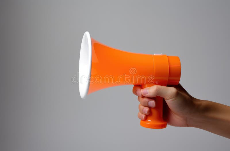 Human Hand Holding Orange Megaphone Stock Illustration - Illustration ...