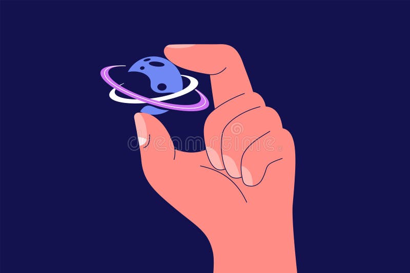 Human Hand Holding a Planet with Two Rings. Abstract Space Exploration ...