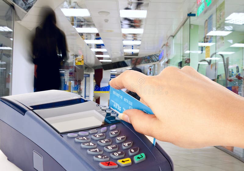 Human Hand Holding Plastic Card in Payment Machine Stock Image - Image ...