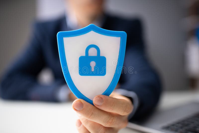 Human Hand Holding Shield Security Icon Stock Image - Image of blue ...