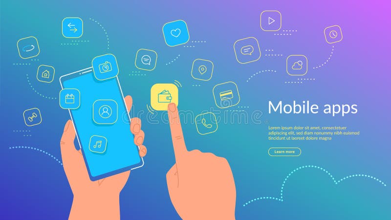 Human Hand Holding Smartphone and Choosing a Mobile App Icon for ...