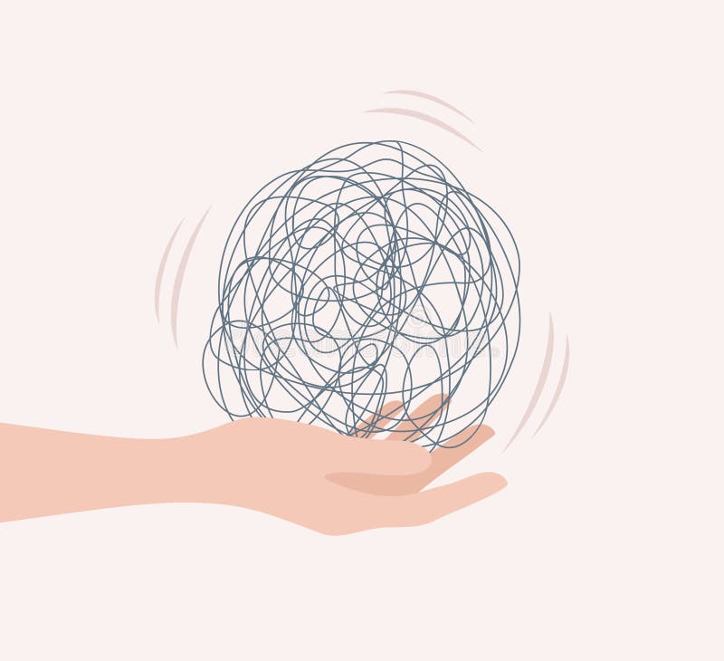 Human Hand Holding Spinning Tangled Ball of Threads. Vector ...
