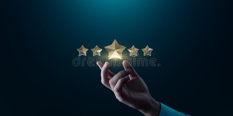 Human Hand Holding 5 Stars Quality Service Symbol. Customer ...
