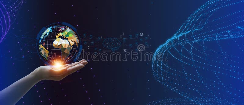 Human Hand Holding a Virtual Globe Connected To an AI Network Stock Image - Image of futuristic ...
