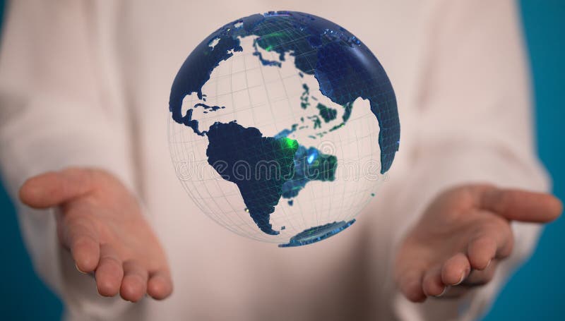 A Human Hand Holding the World in Hands Stock Photo - Image of digital ...