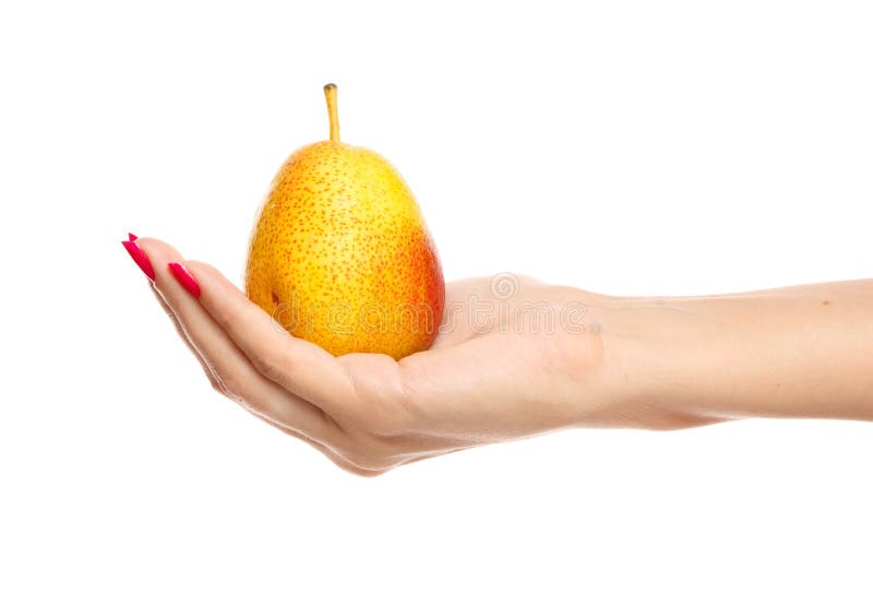 Human Hand Holding Yellow Pear Stock Image - Image of produce, female ...