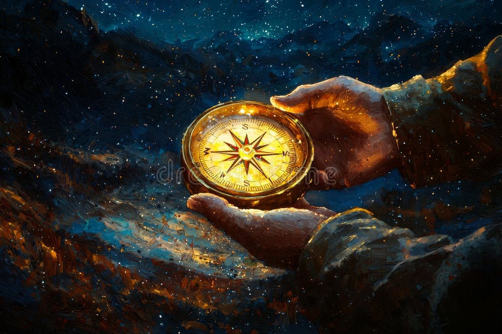 A Human Hand Holds a Compass and a Globe Stock Photo - Image of ...