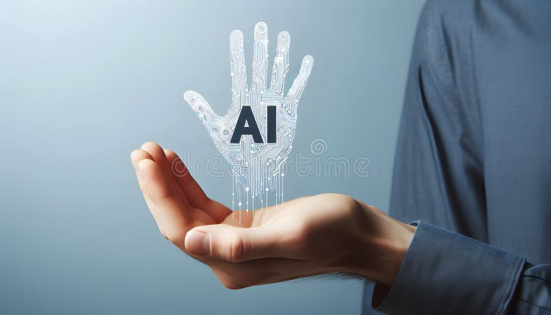 A Human Hand Holds a Digital Hand Symbolizing AI Integration Stock ...