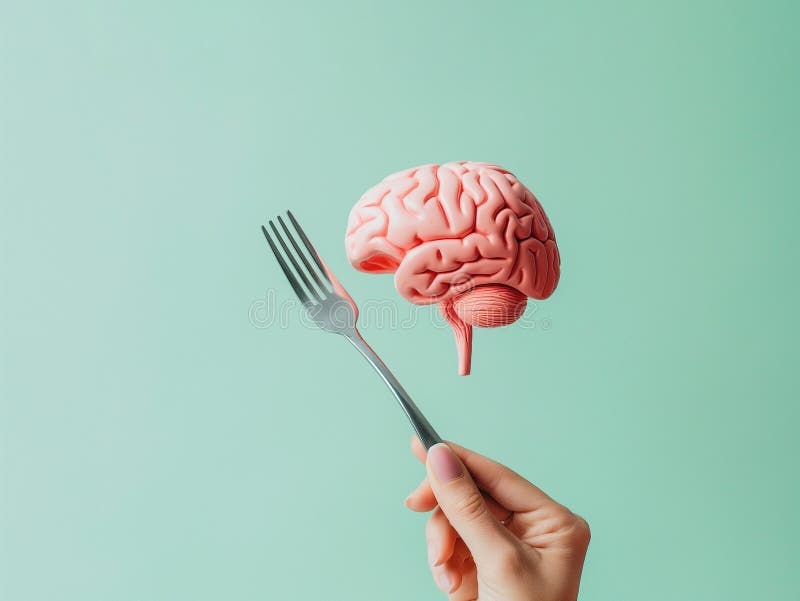 Human Hand Holds a Fork with a Human Brain Stock Illustration ...