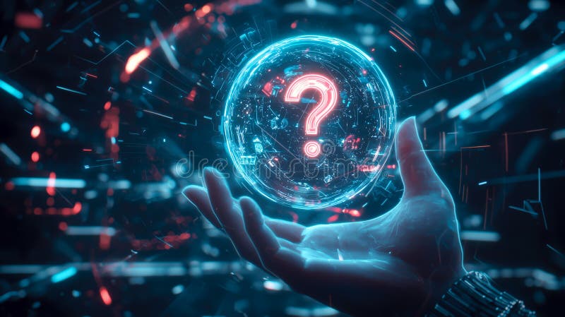 A Human Hand Holds a Glowing Question Mark. Generative AI Stock ...