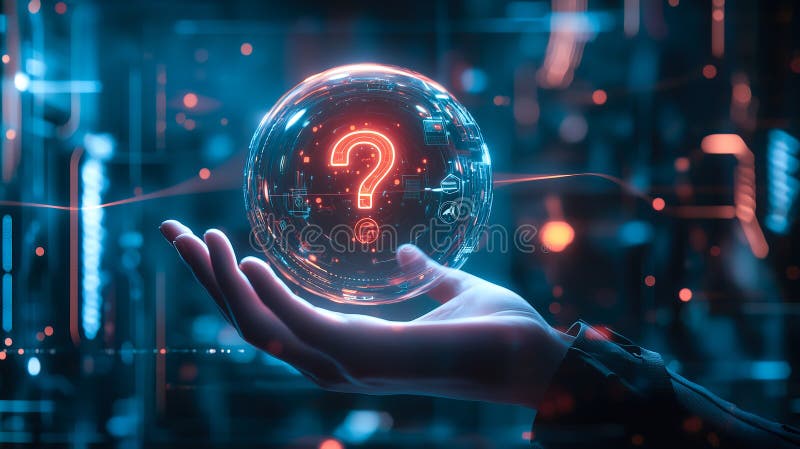 A Human Hand Holds a Glowing Question Mark. Generative AI Stock ...