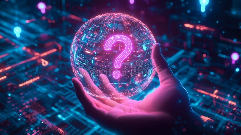 A Human Hand Holds a Glowing Question Mark. Generative AI Stock ...