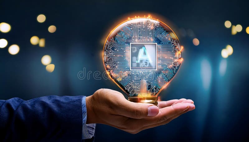 Human Hand Holds a Light Bulb with the Letters AI and a Circuit Board ...